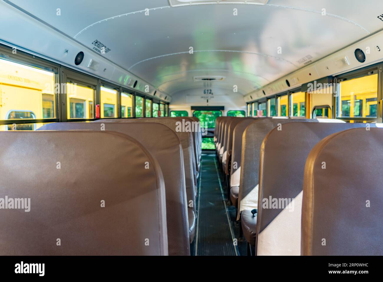 Interior, inside, of a american school bus Stock Photo - Alamy