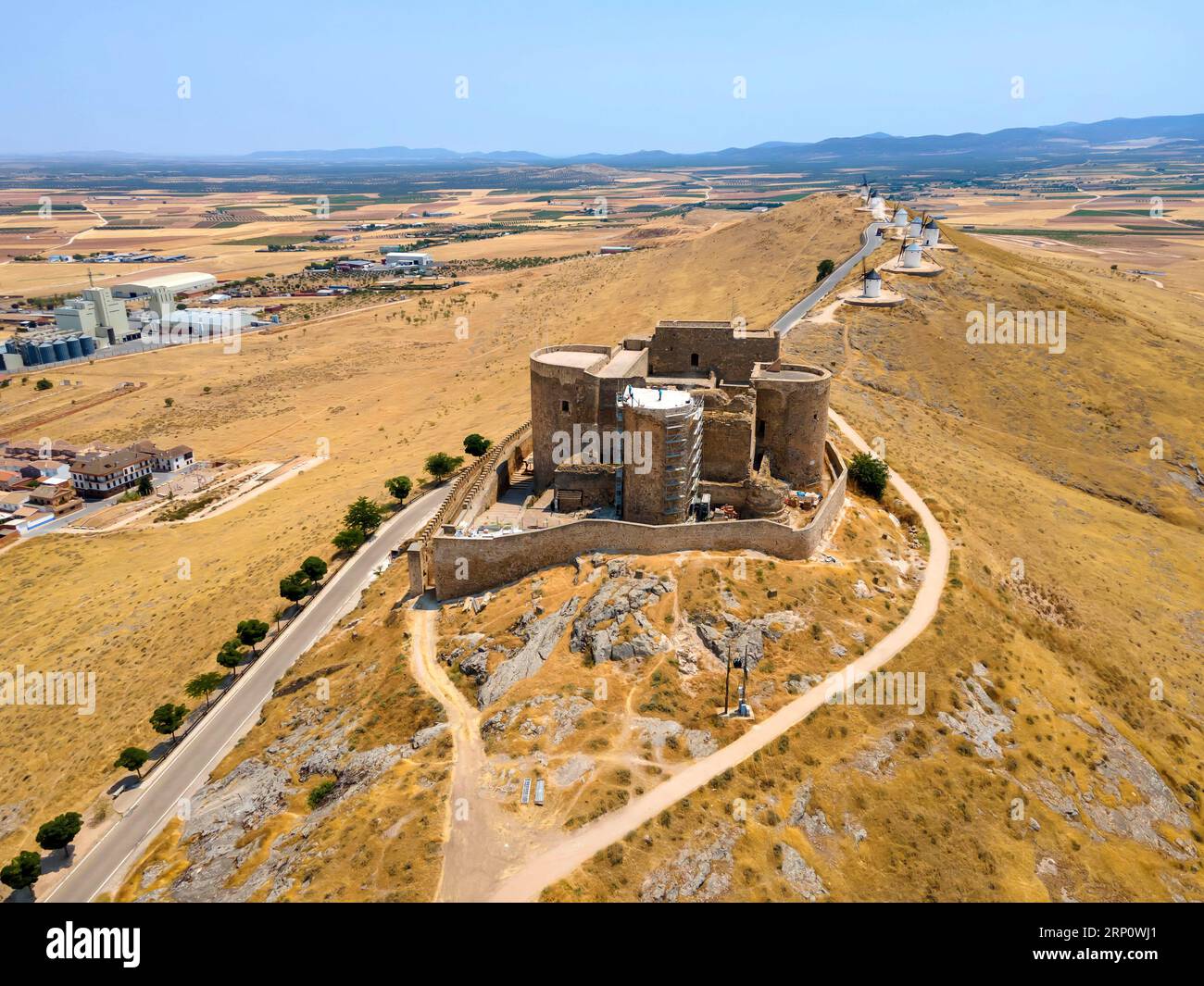 An aerial view of iconic Consuegra Castle (Spanish: Castillo de ...
