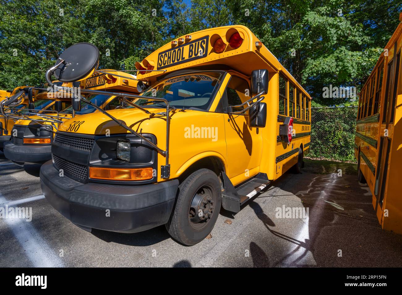 Front of a parked yellow school bus Stock Photo - Alamy