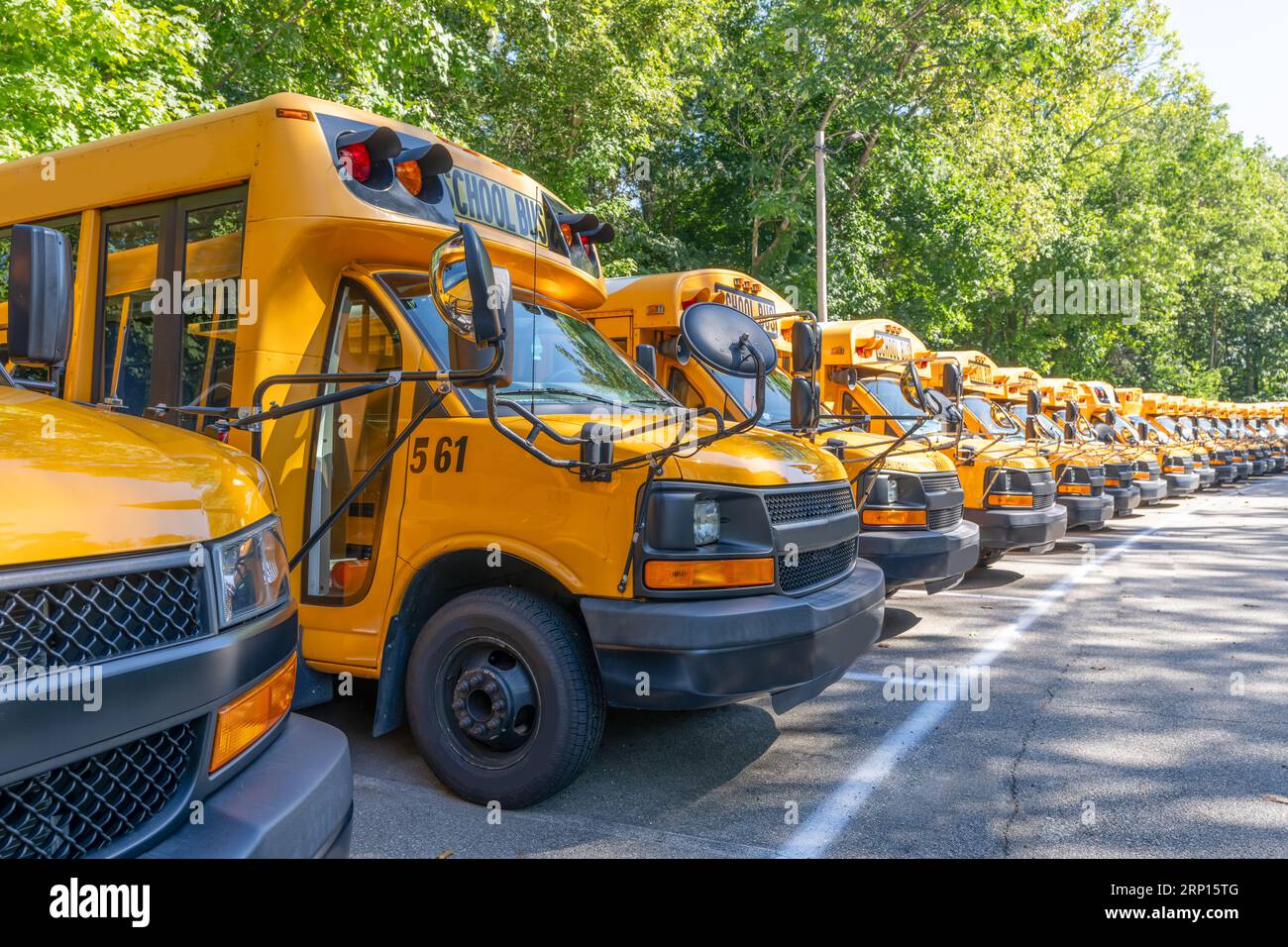 Front of a parked yellow school bus Stock Photo - Alamy