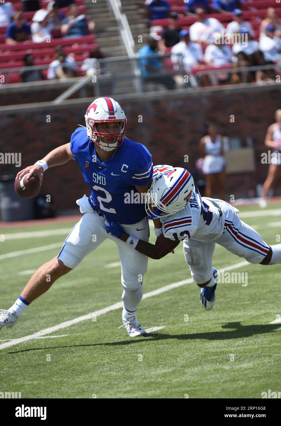 DALLAS, TX - SEPTEMBER 02: SMU Mustangs QB Preston Stone (2) tries to ...