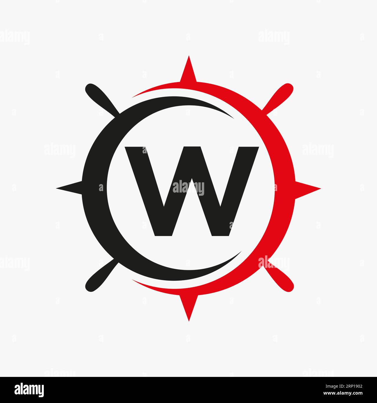 Letter W Ship Logo Concept With Ship Wheel Sign Vector Template Stock ...