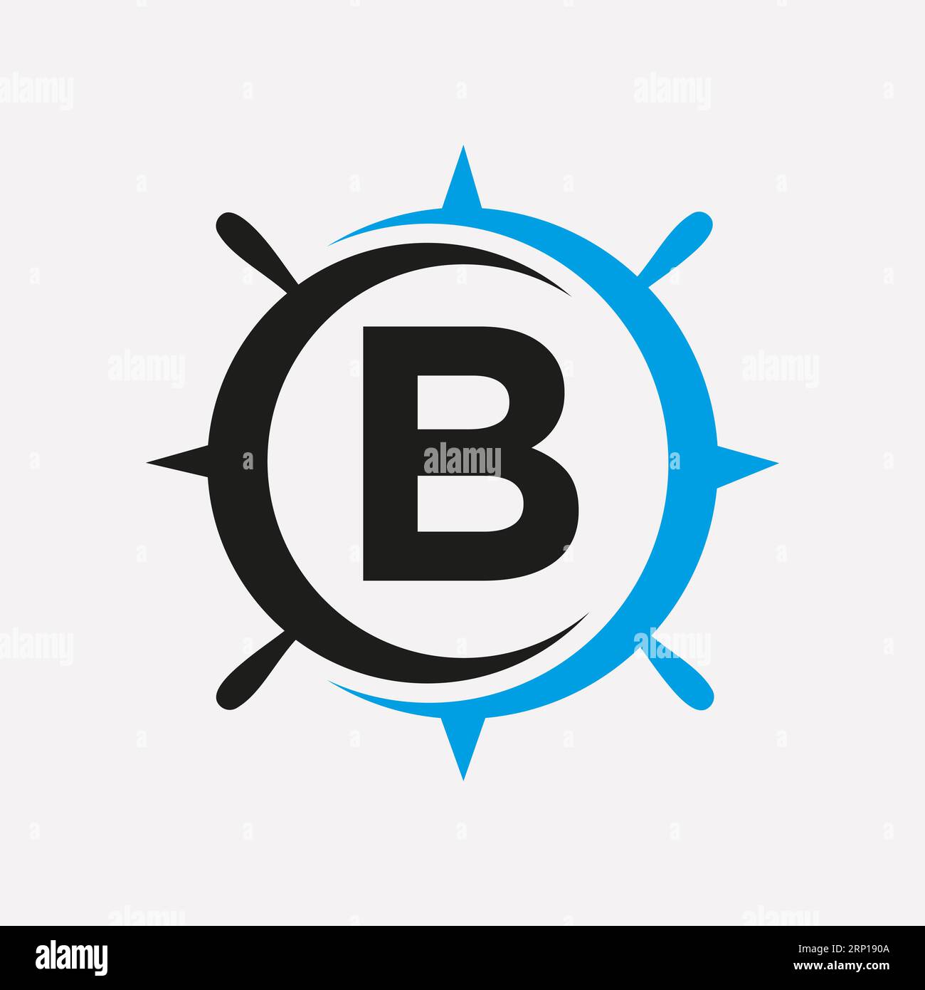 Letter B Ship Logo Concept With Ship Wheel Sign Vector Template Stock ...