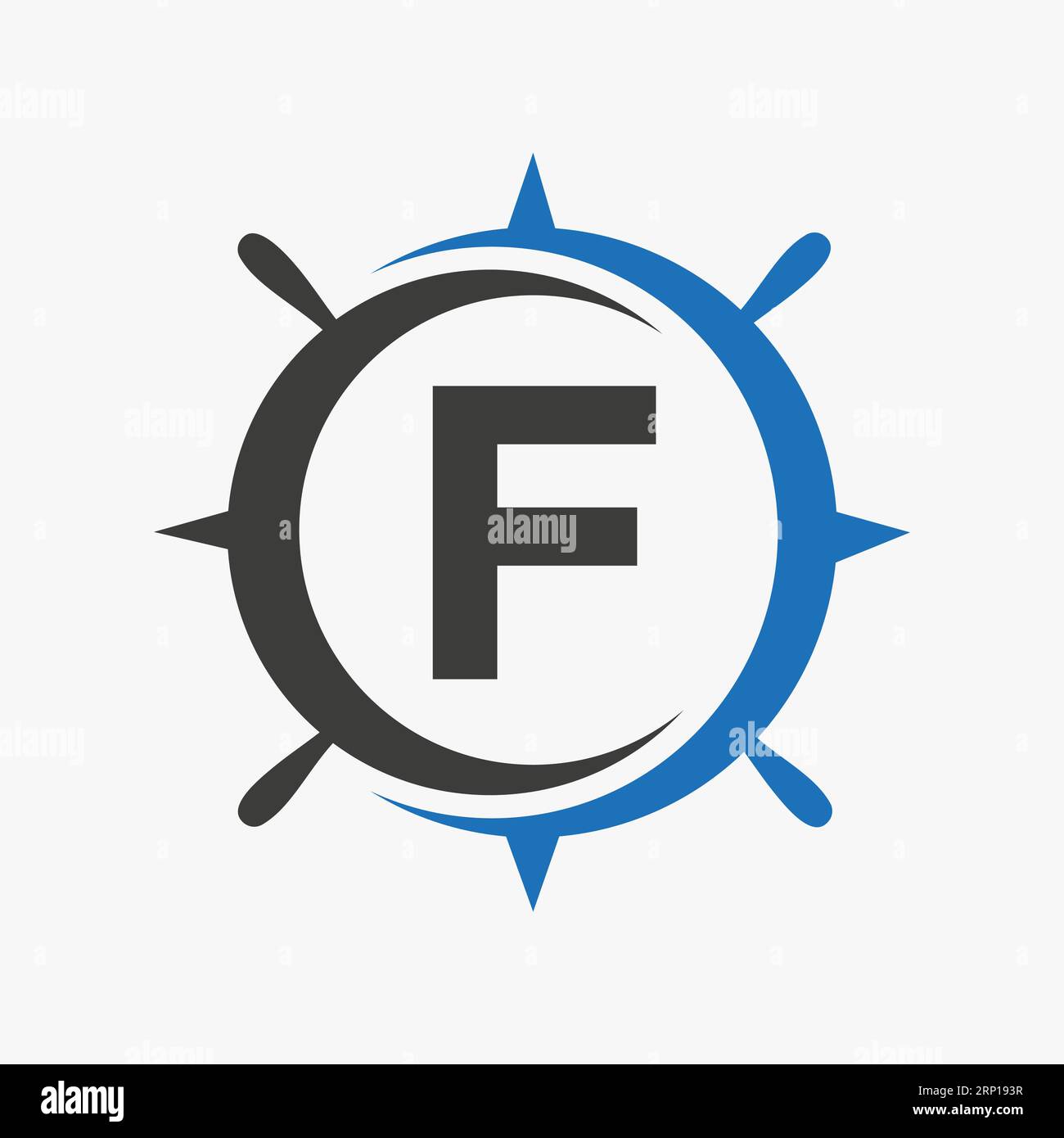 Letter F Ship Logo Concept With Ship Wheel Sign Vector Template Stock ...