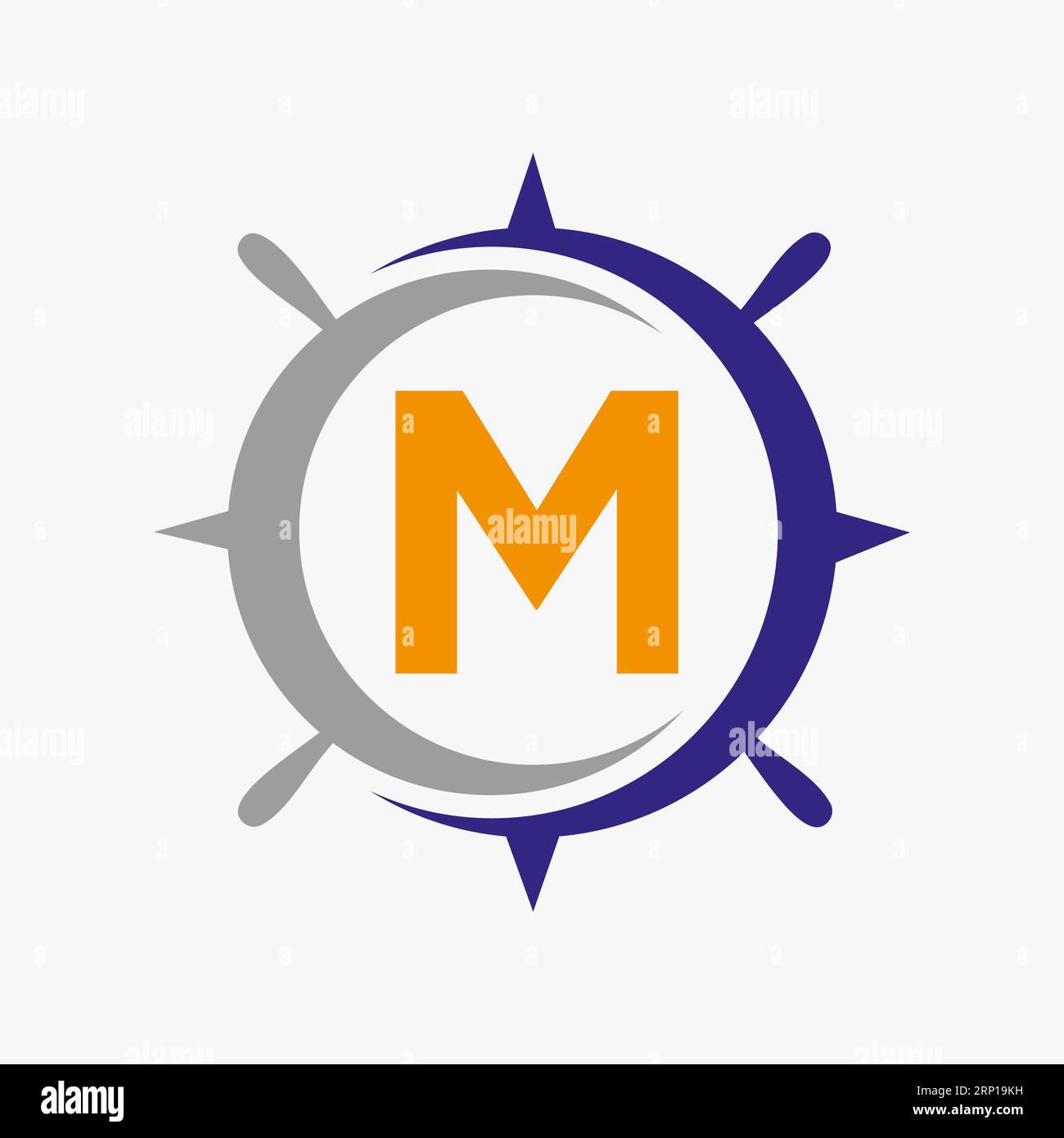 Letter M Ship Logo Concept With Ship Wheel Sign Vector Template Stock ...