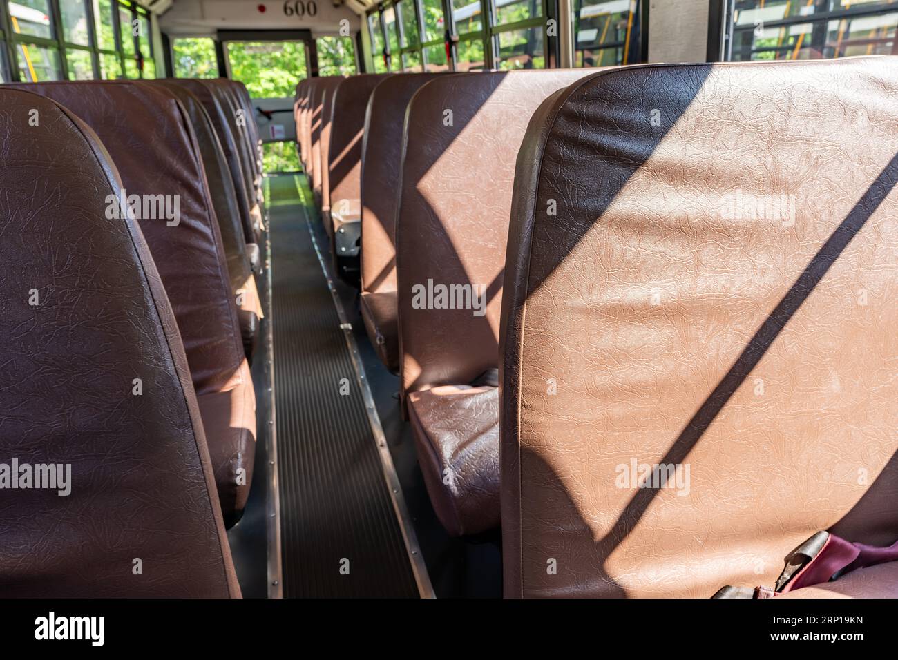 Interior, inside, of a american school bus Stock Photo - Alamy