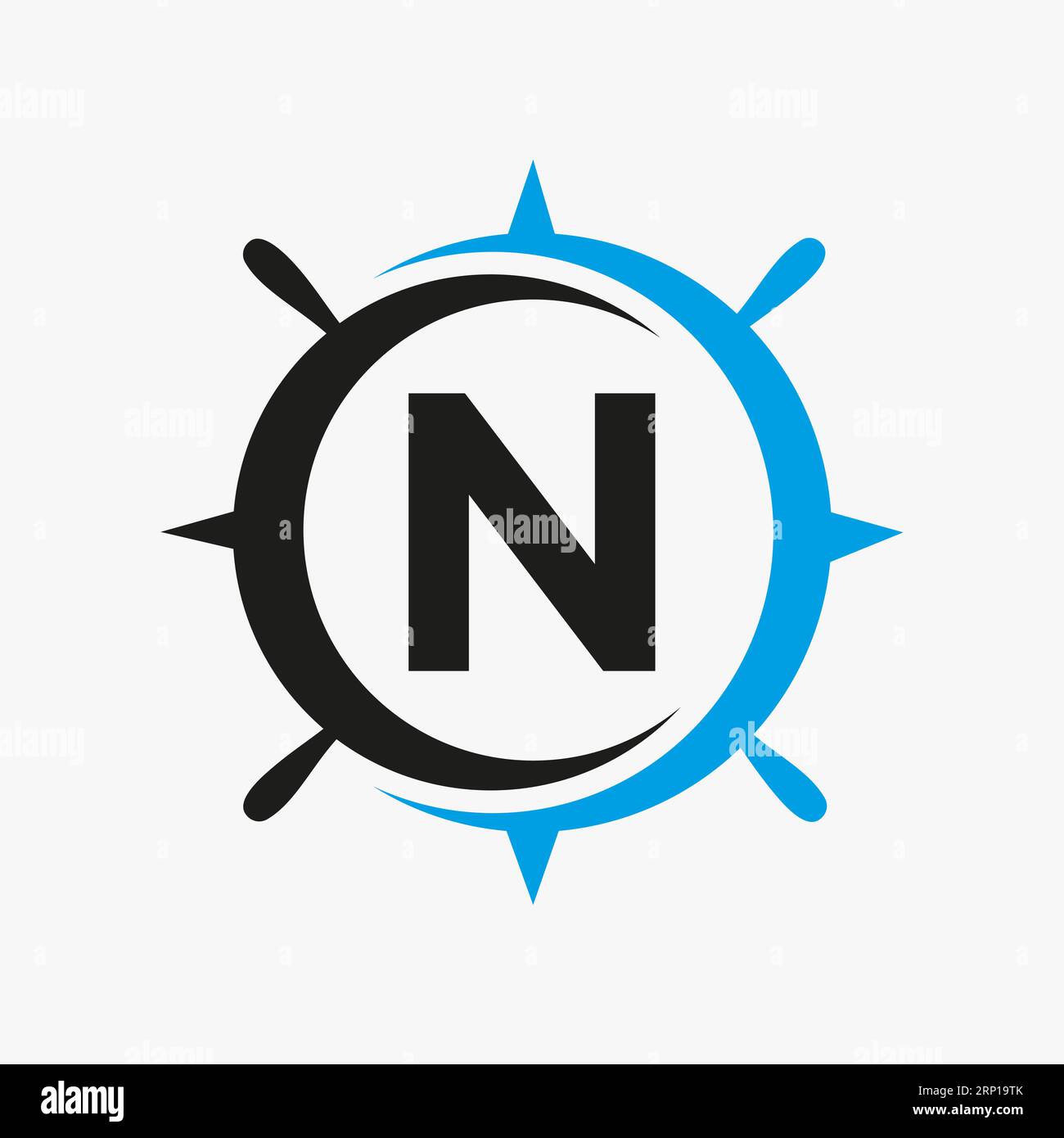 Letter N Ship Logo Concept With Ship Wheel Sign Vector Template Stock ...