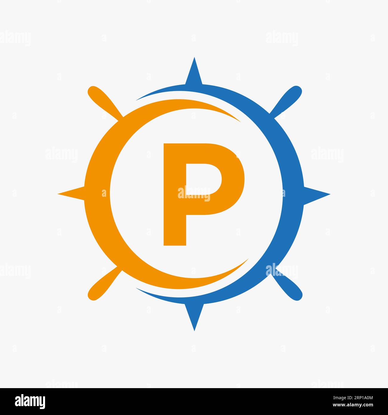 Letter P Ship Logo Concept With Ship Wheel Sign Vector Template Stock ...