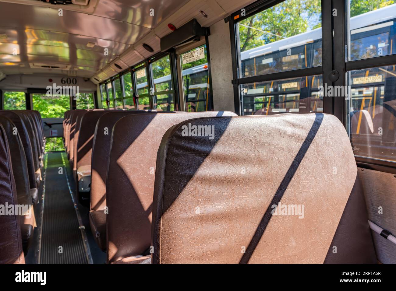 Interior, inside, of a american school bus Stock Photo - Alamy