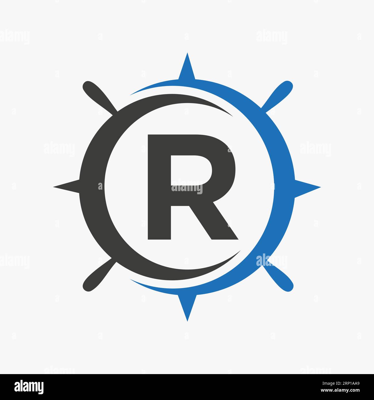 Letter R Ship Logo Concept With Ship Wheel Sign Vector Template Stock ...