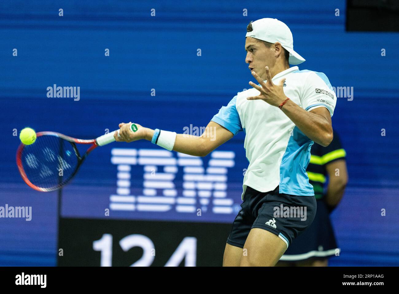 Sebastian Baez of Argentina returns ball during 3rd round against ...