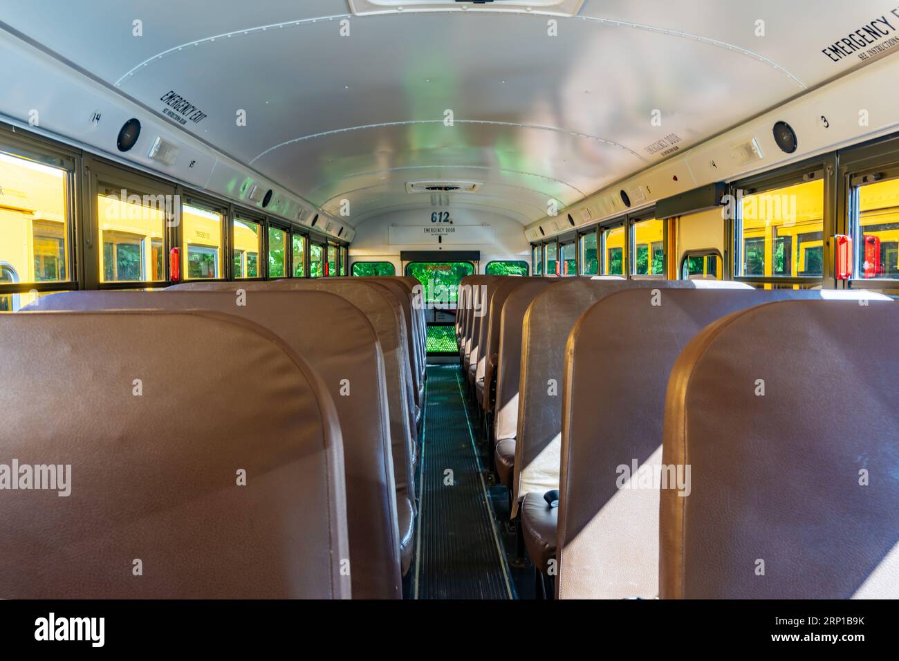Interior, inside, of a american school bus Stock Photo - Alamy