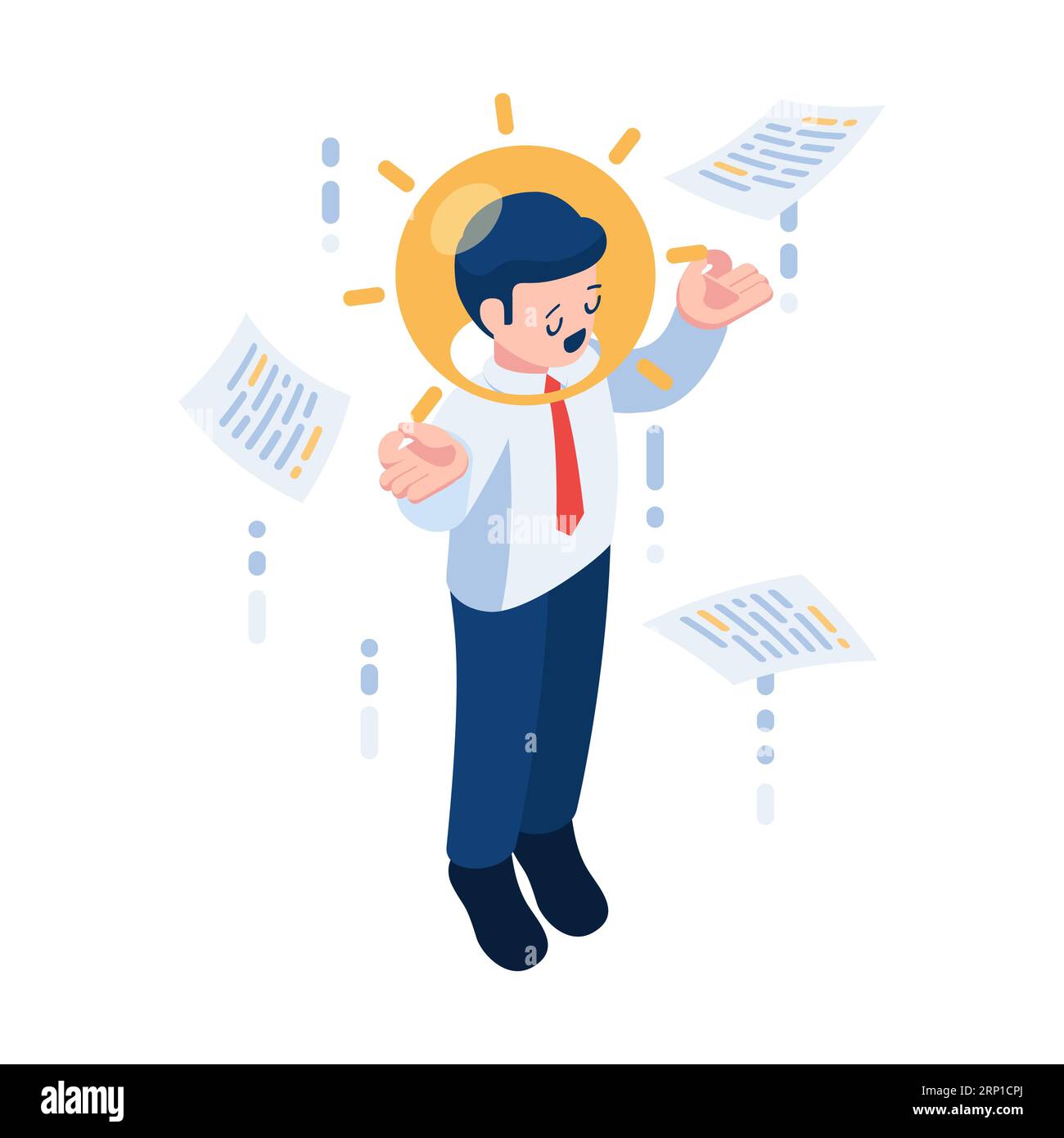 Flat 3d Isometric Businessman Floating with New Idea and Paperwork. Business Solution Concept ...
