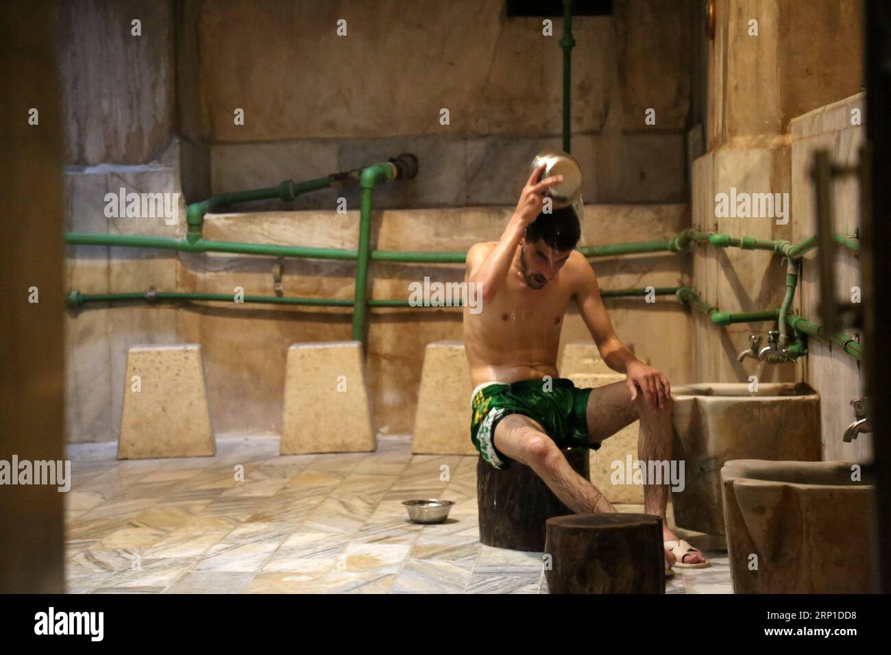 (180628) -- GAZA, June 28, 2018 -- A Palestinian takes a bath at Hamam ...