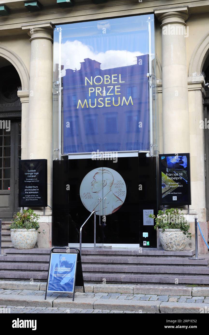 Stockholm, Sweden - August 31, 2023: The entrance to the Nobel Prize ...