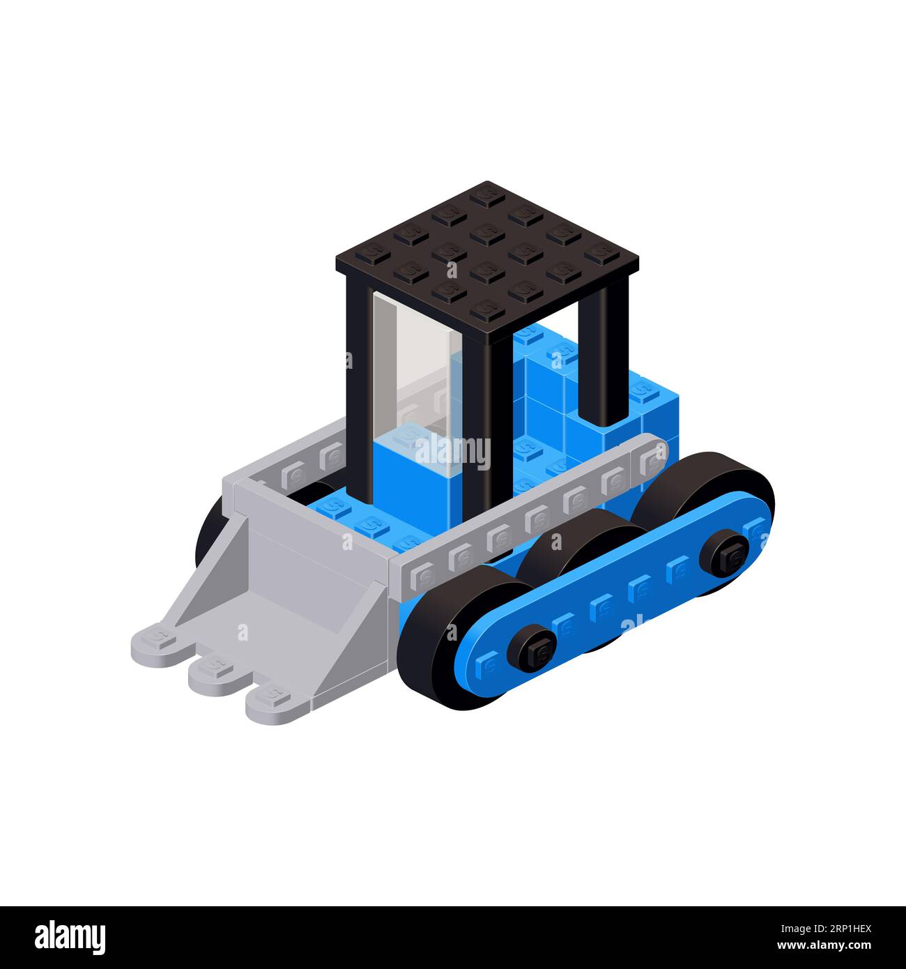 Isometric mini excavator. Toy made of plastic blocks. Pixel art. Vector ...