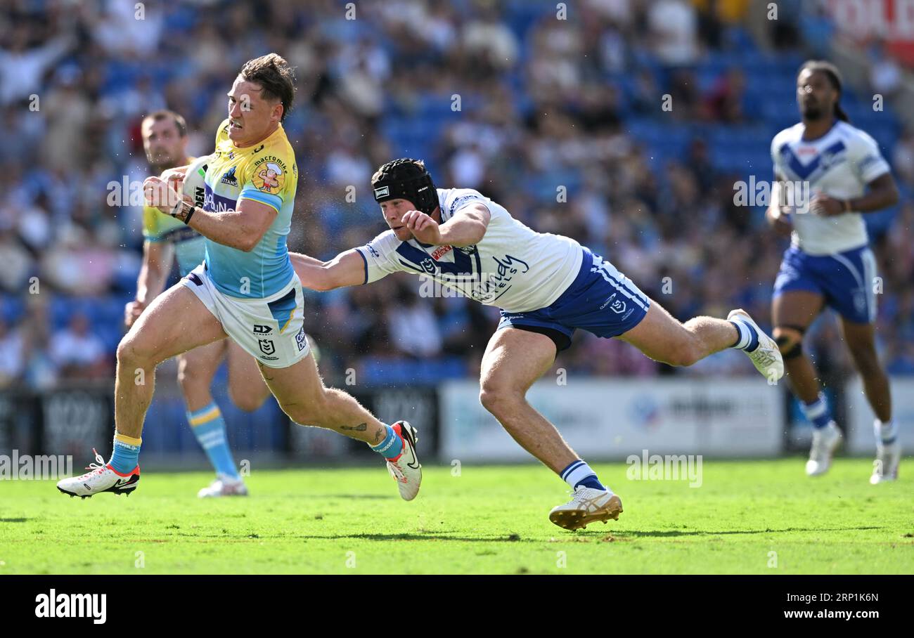 Gold Coast, Australia. 03rd Sep, 2023. AJ Brimson (left) of the Titans ...