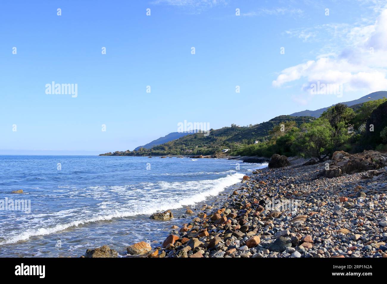 a Panoramic view of Spiaggia di Barisoni beach in Tertenia. Sardinia ...