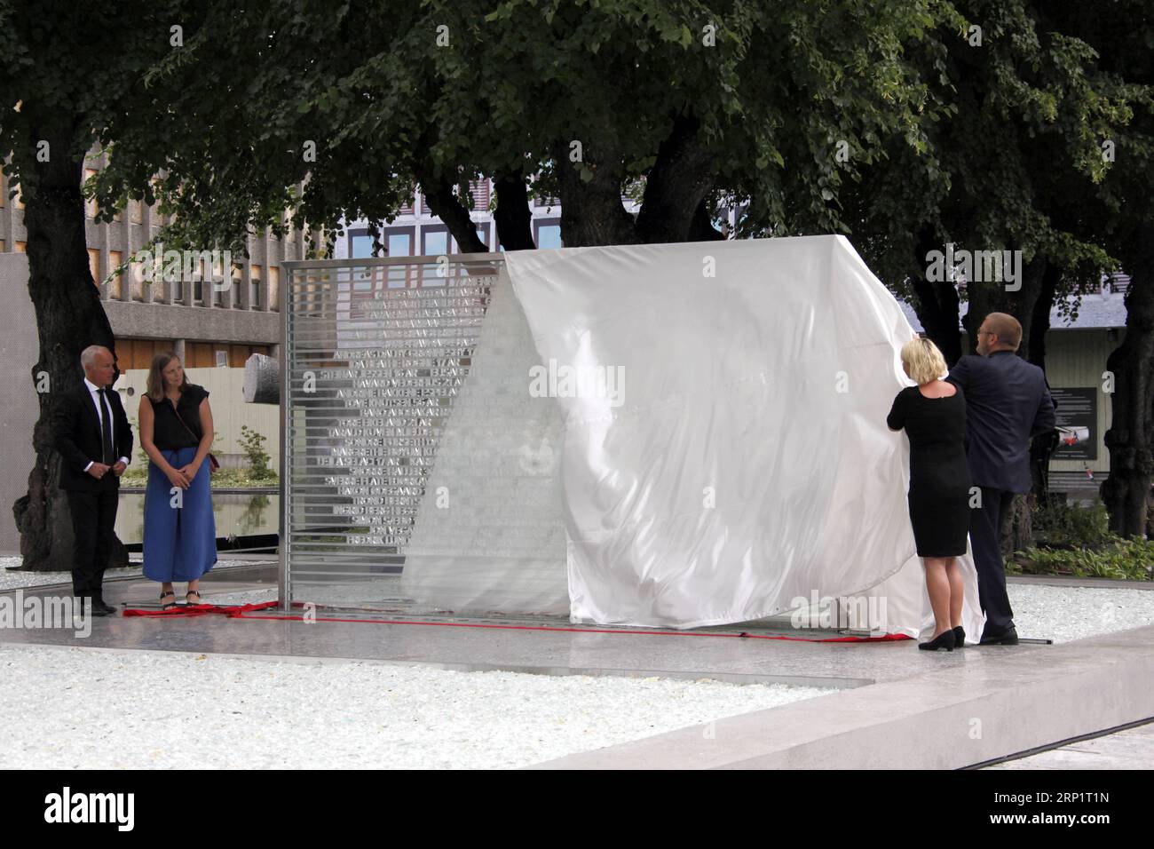 (180722) -- OSLO, July 22, 2018 -- A temporary memorial is unveiled in ...