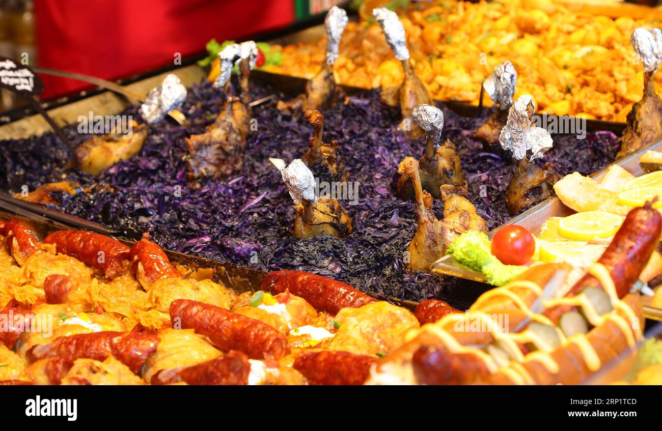 typical dish of Central European cuisine with purple cabbage roasted ...