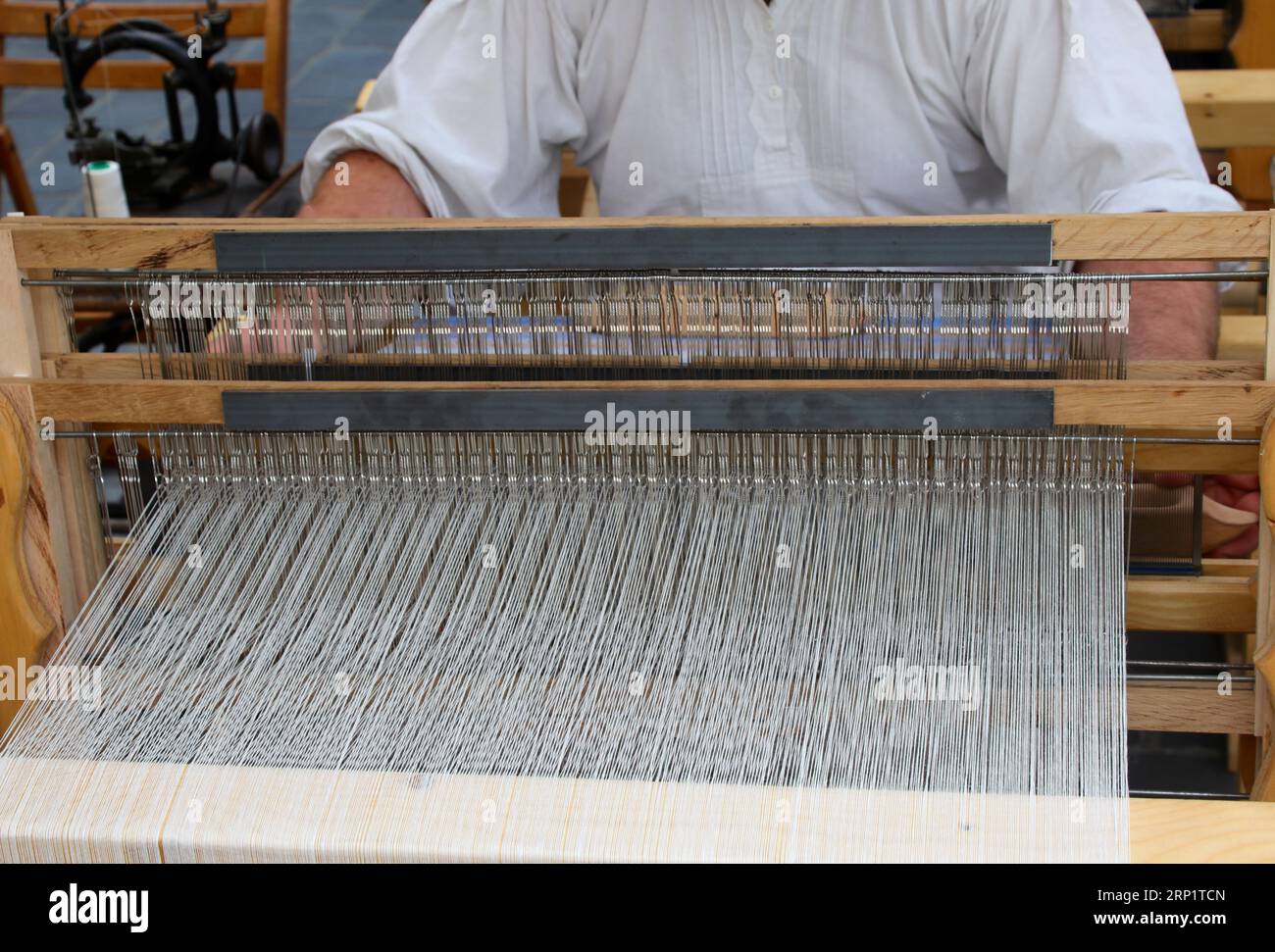ancient hand loom for weaving the canvas and the craftsman who produces ...