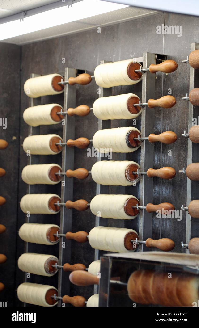 typical sweet called CHIMNEY CAKE of Central European cuisine made by ...