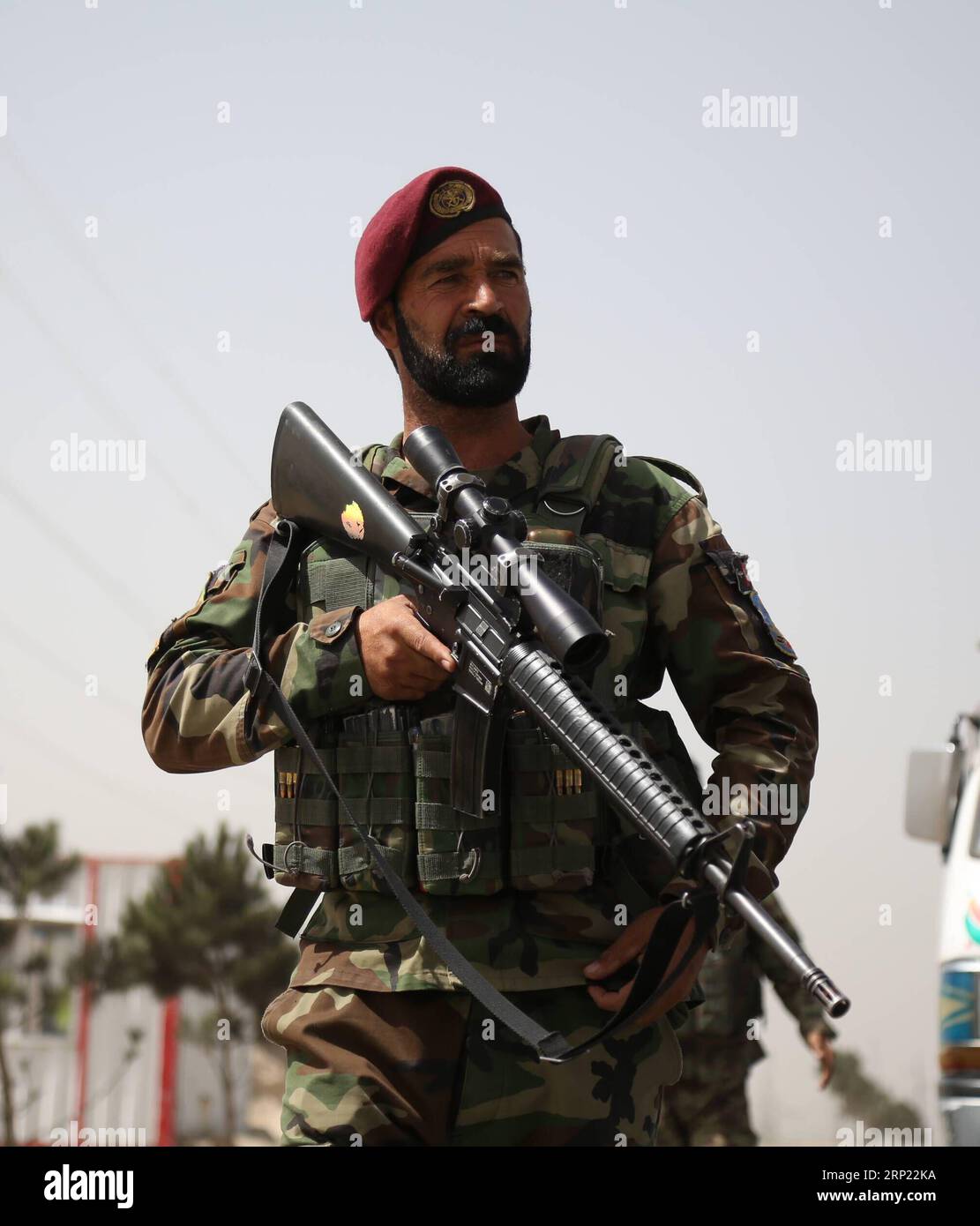 (180813) -- GHAZNI, Aug 13, 2018 -- An Afghan security force member ...