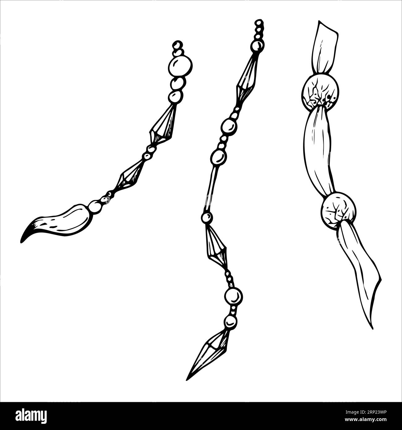 Hand drawn ink vector ctring of beads on ribbons charm. Sketch ...