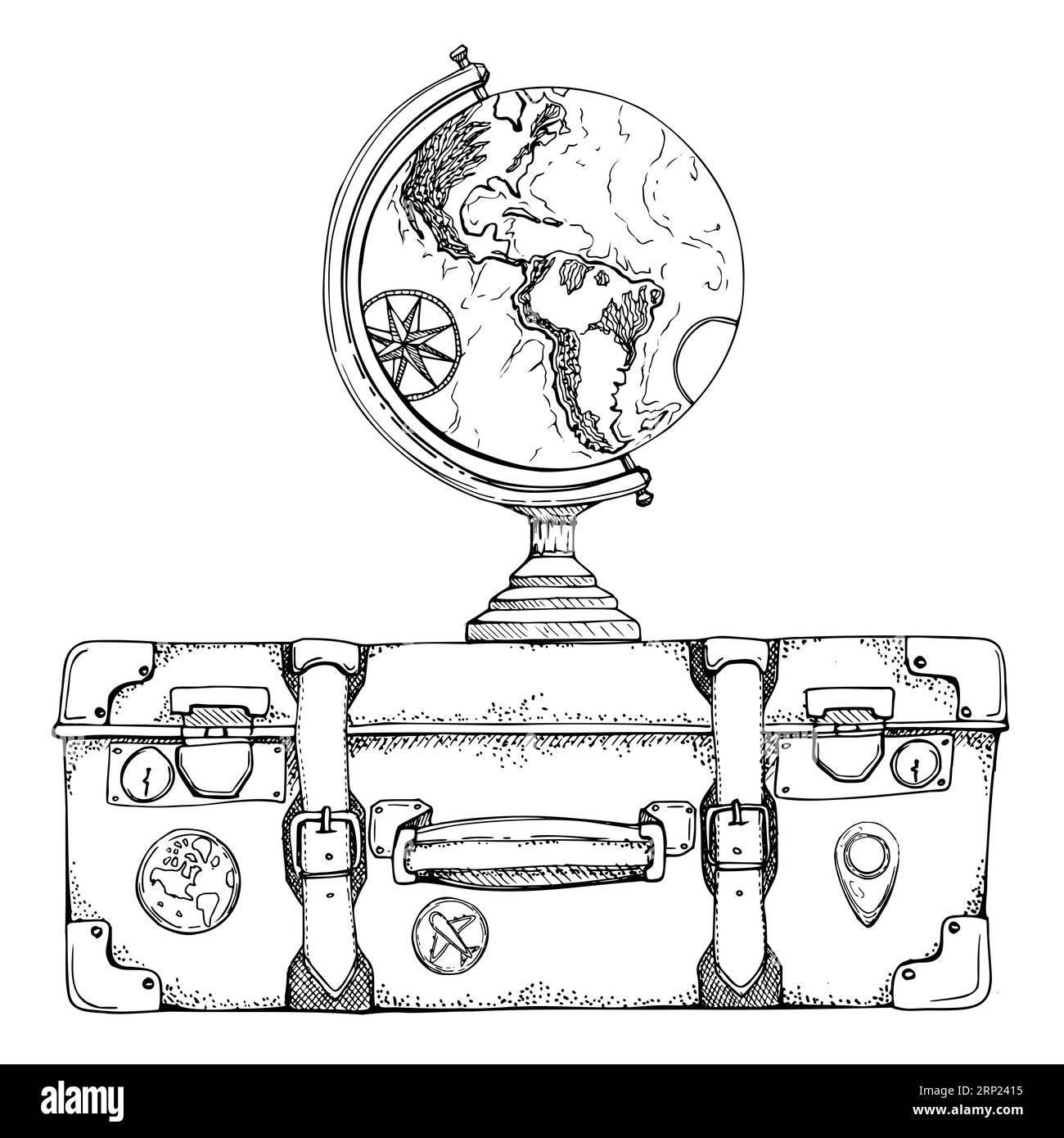 Ink hand drawn vector sketch. Illustration with set of retro vintage ...