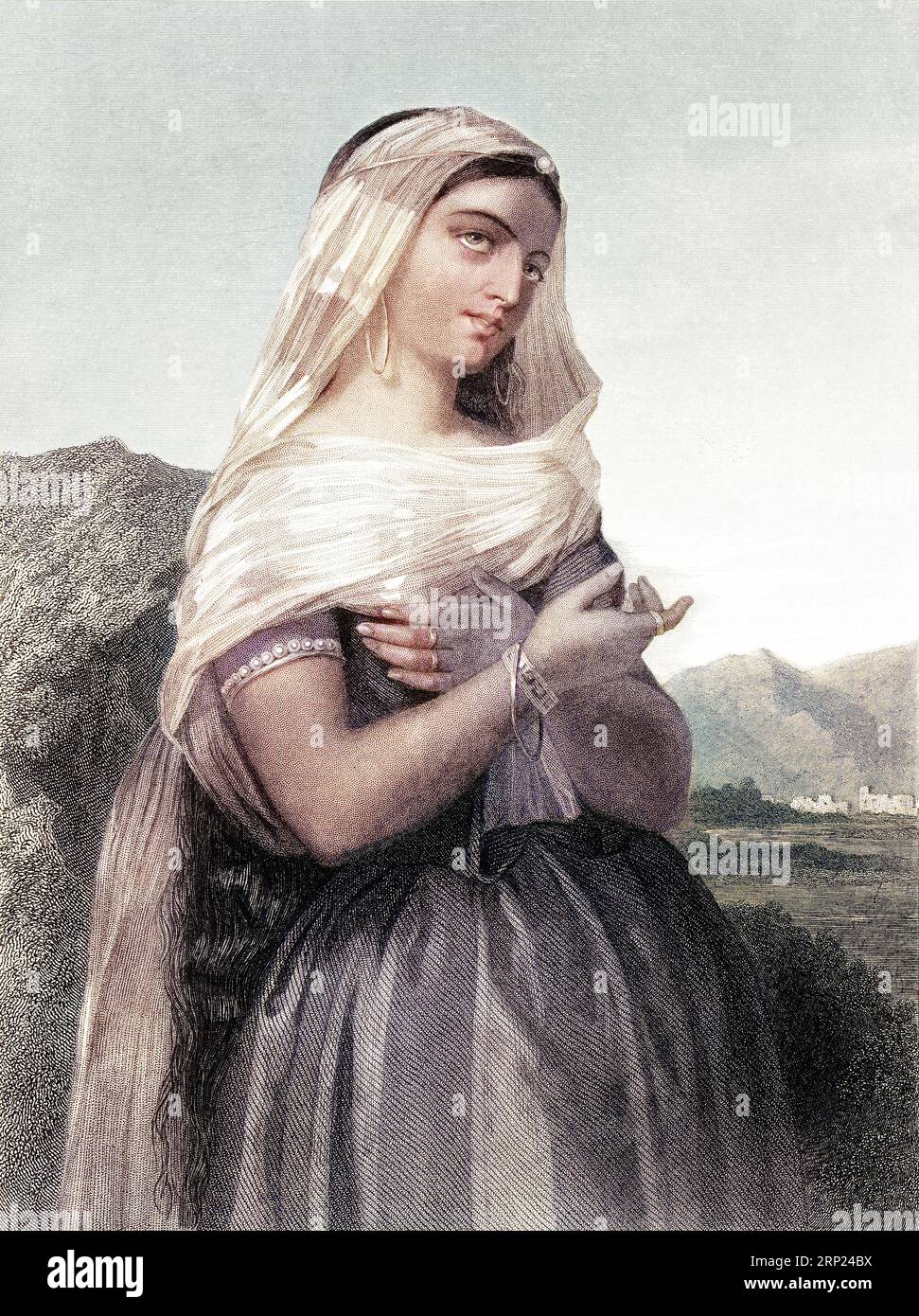 Iphis, Jephtha's Daughter. Old 19th century engraved colored ...