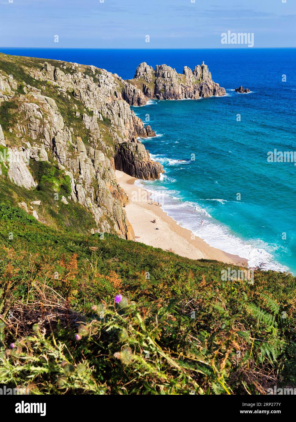 Treen cliffs and Pedn Vounder beach, South West Coast Path, coastline ...