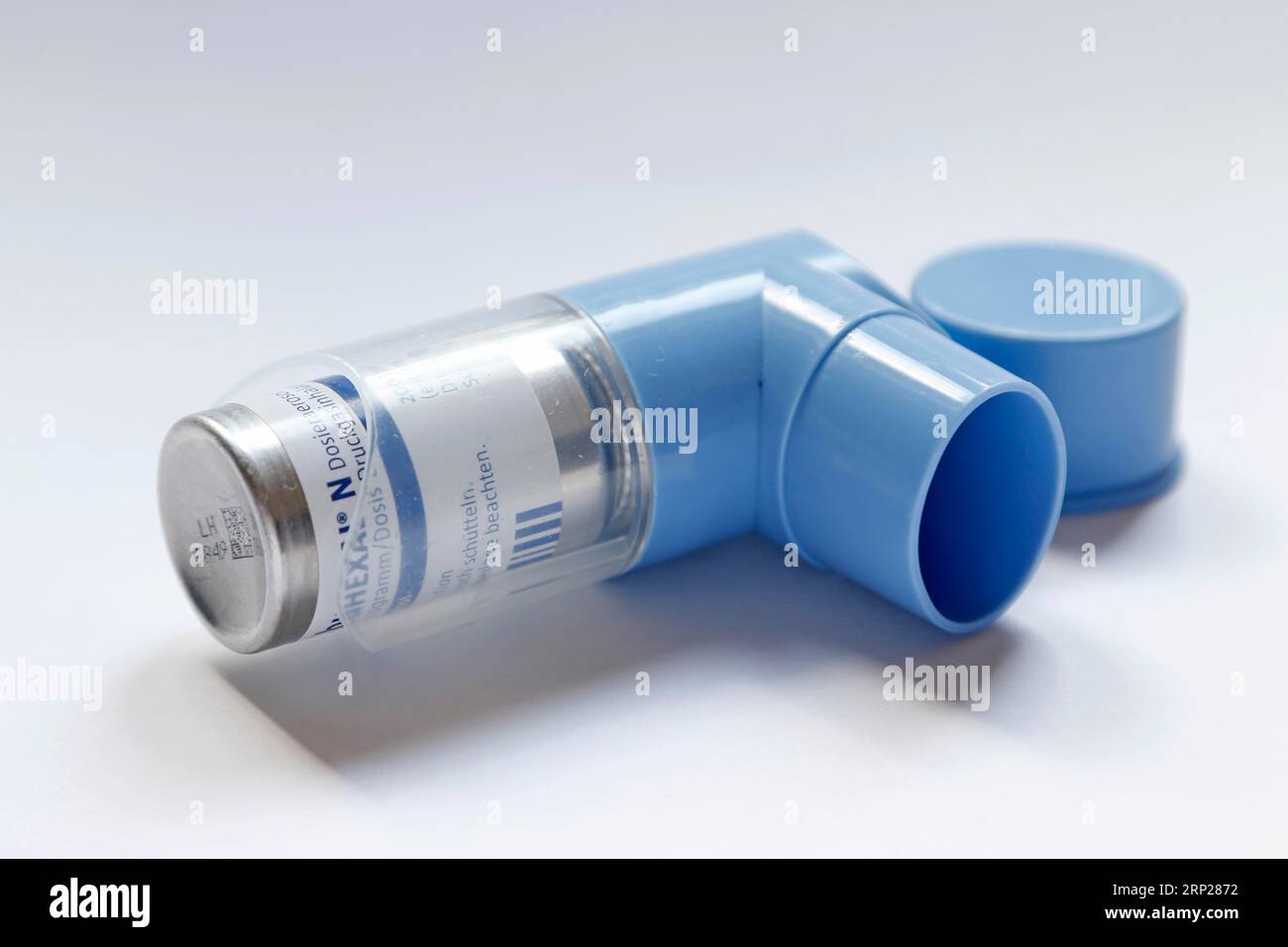 Symbolic image, asthma spray, inhaler with the drug Salbuhexal N on ...