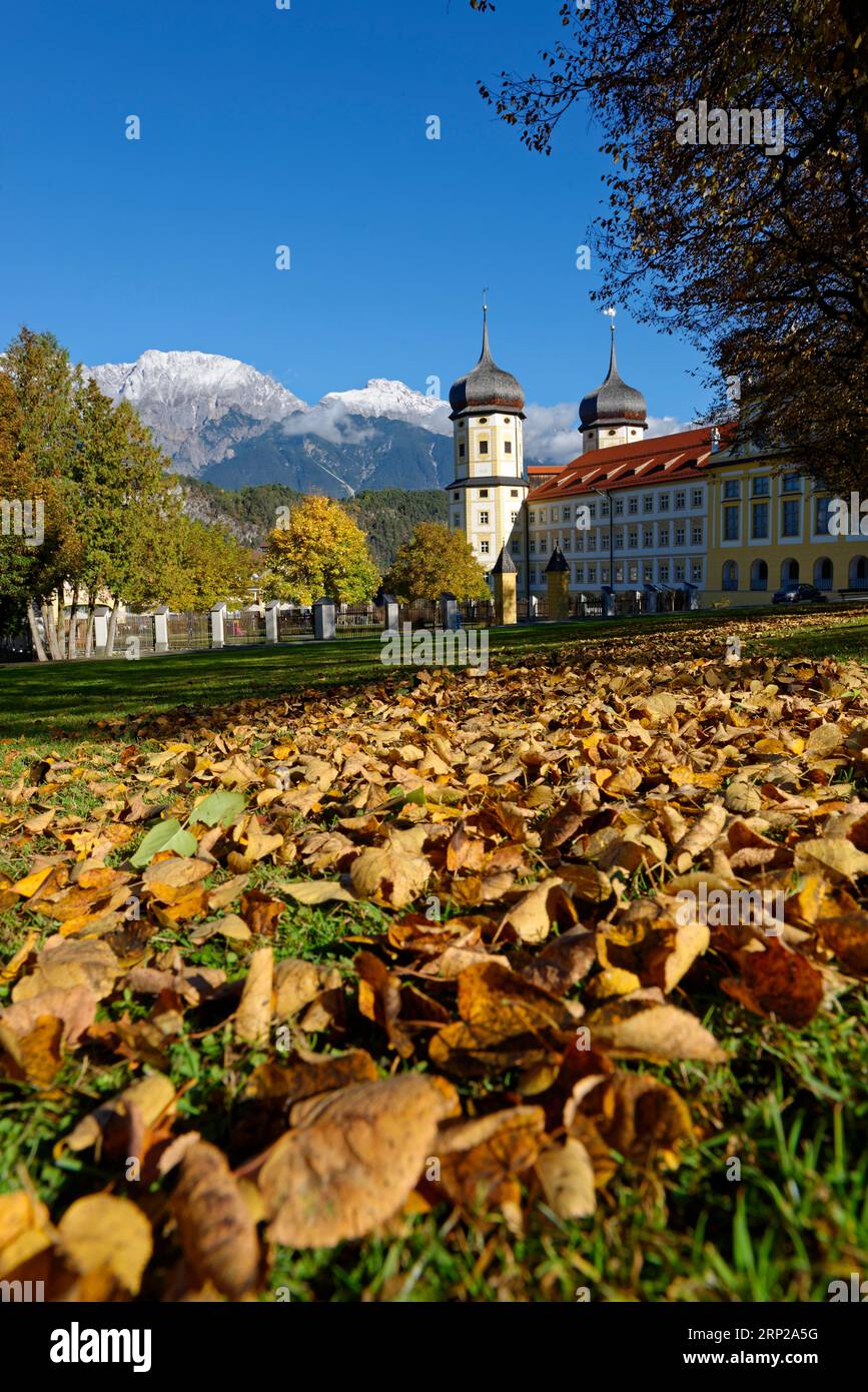 Stams Abbey, Cistercian Abbey, Mieminger Mountains behind, Stams, Inn ...