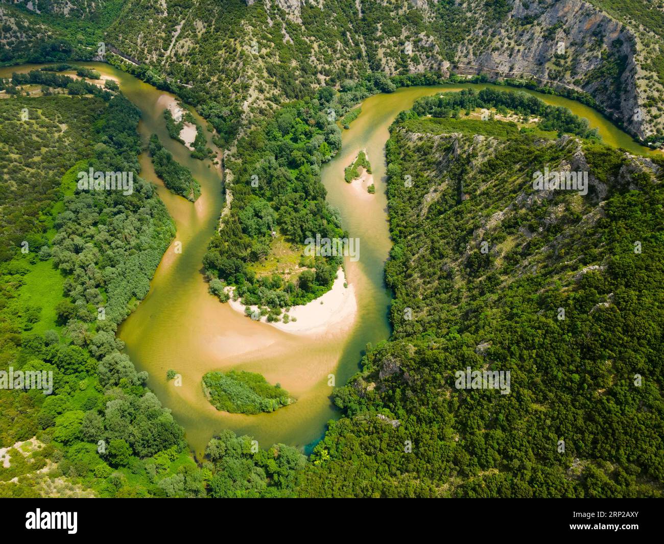 Aerial view, Nestos or Mesta River, Nestos Gorge, Galani, Macedonia and ...