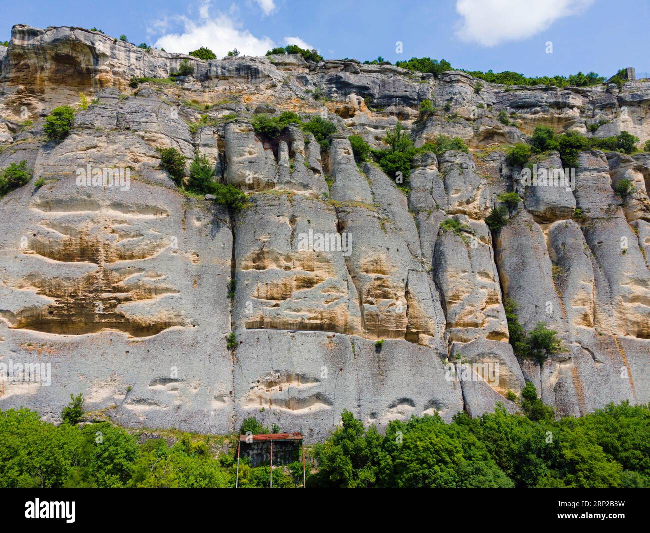 Aerial view, rock relief, Madara horsemen, Madara, Madara rock plateau ...
