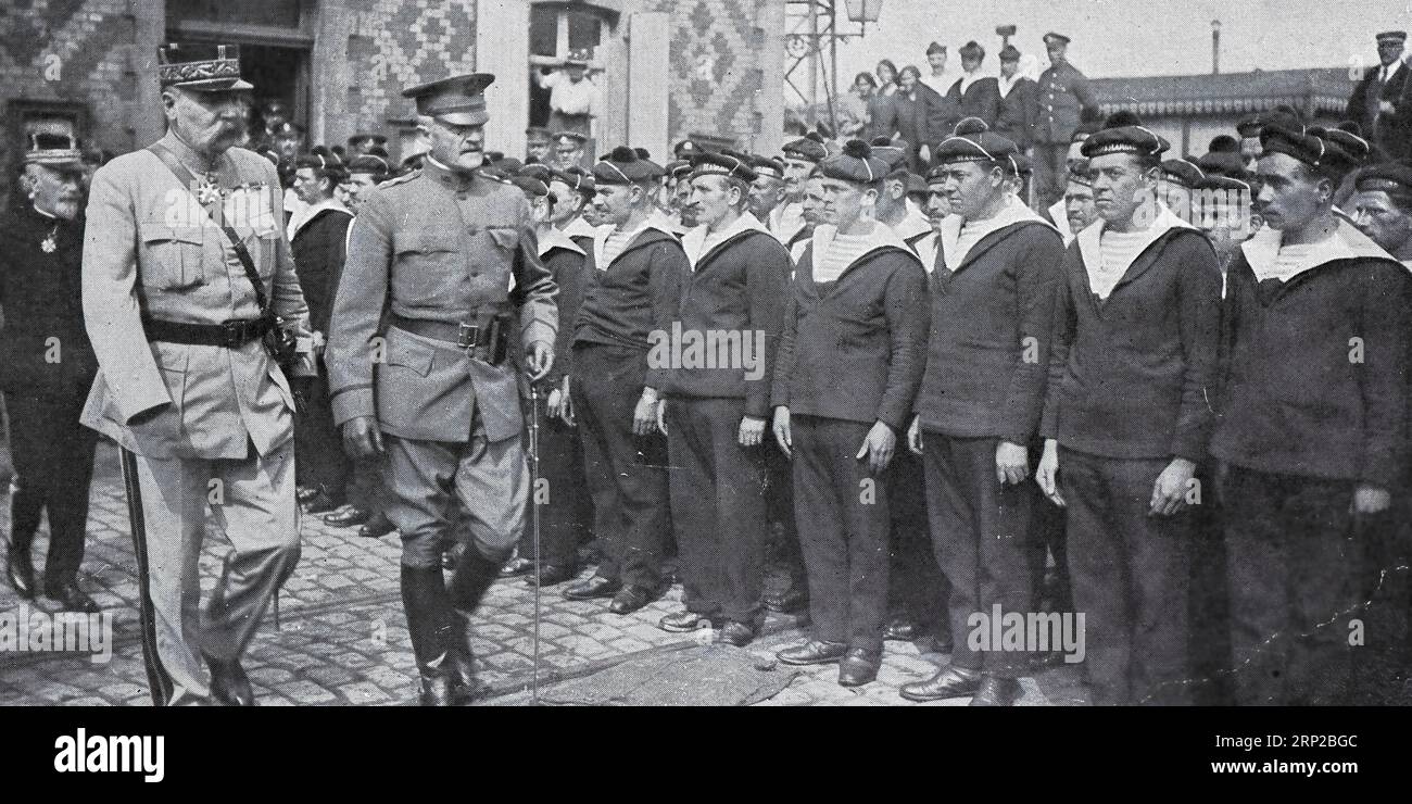 General Pershing inspecting the navy troops in Boulogne with General ...