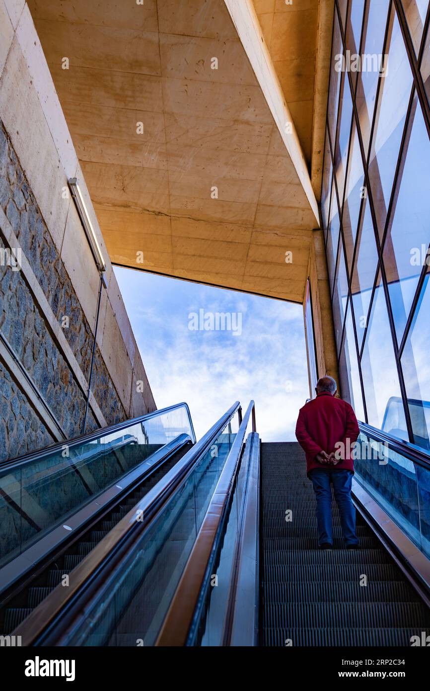 Toledo, Spain-FEB 17, 2022: Escalator system to go up and down the hill ...