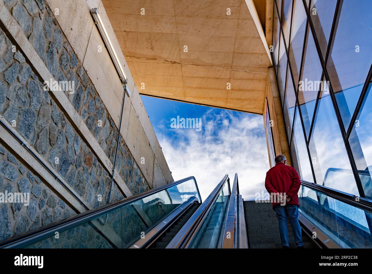Toledo, Spain-FEB 17, 2022: Escalator system to go up and down the hill ...