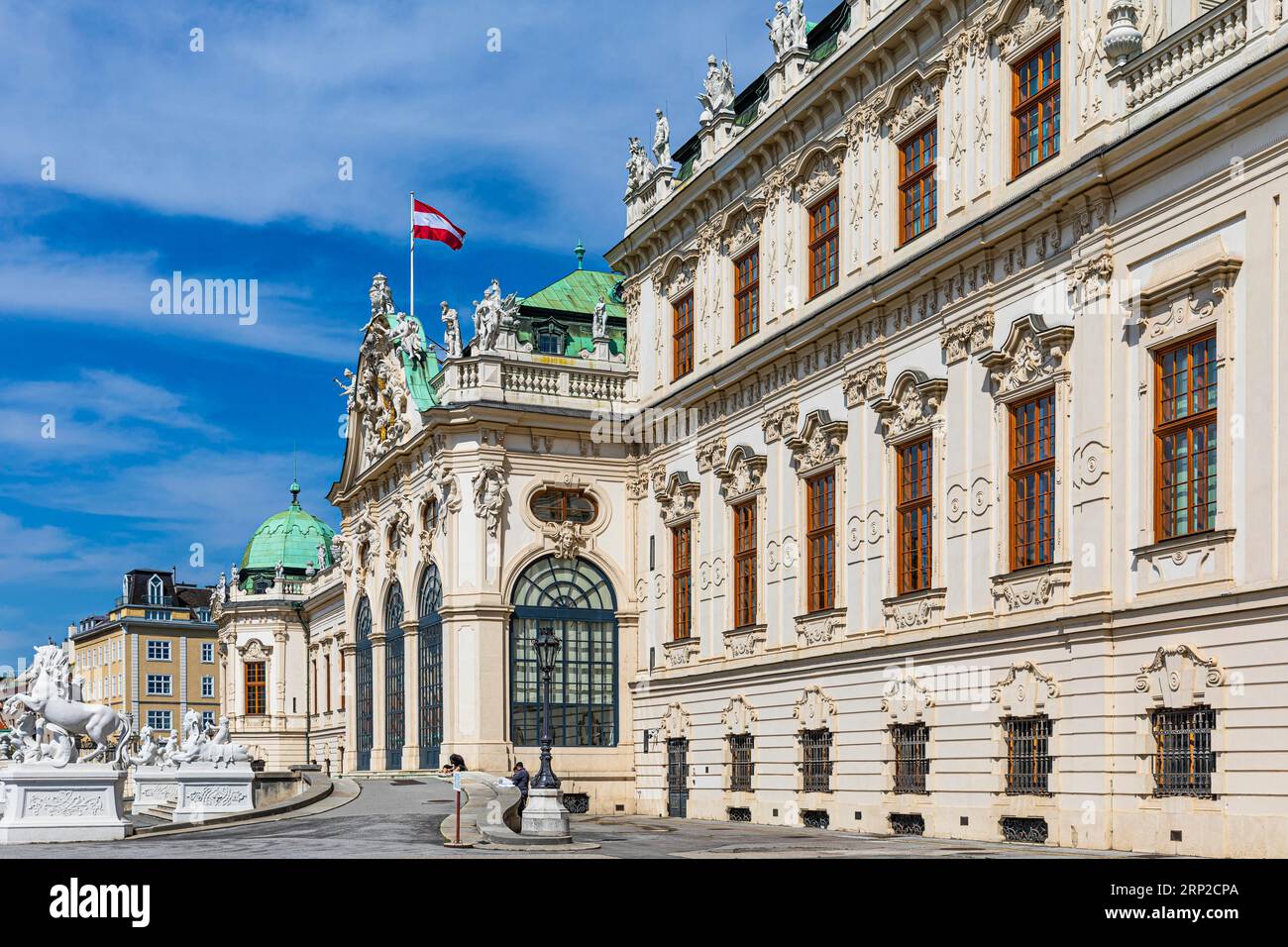 The Austrian flag flies over the upper baroque palace Belvedere, Vienna ...