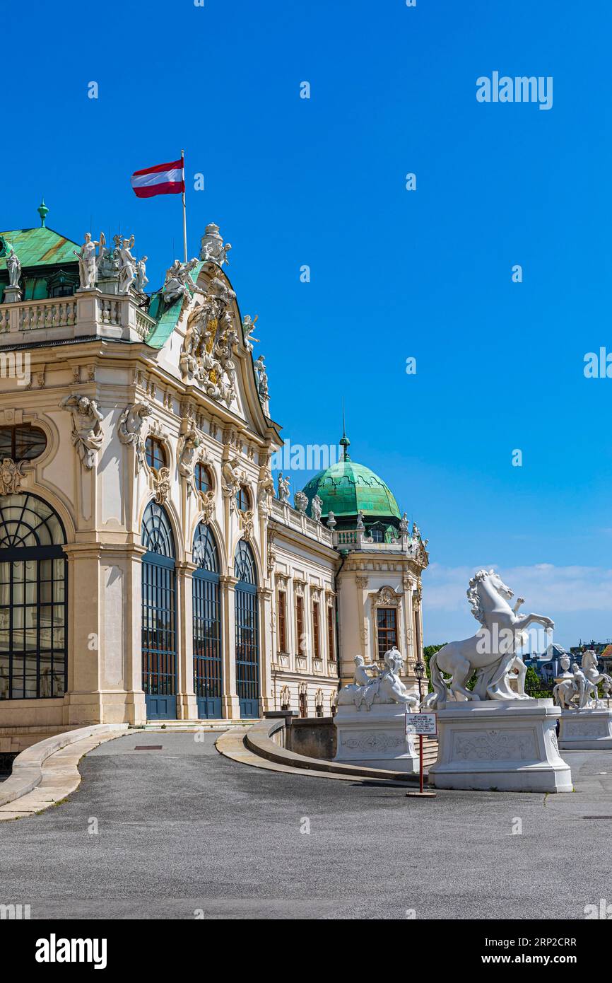 The Austrian flag flies over the upper baroque palace Belvedere, Vienna ...