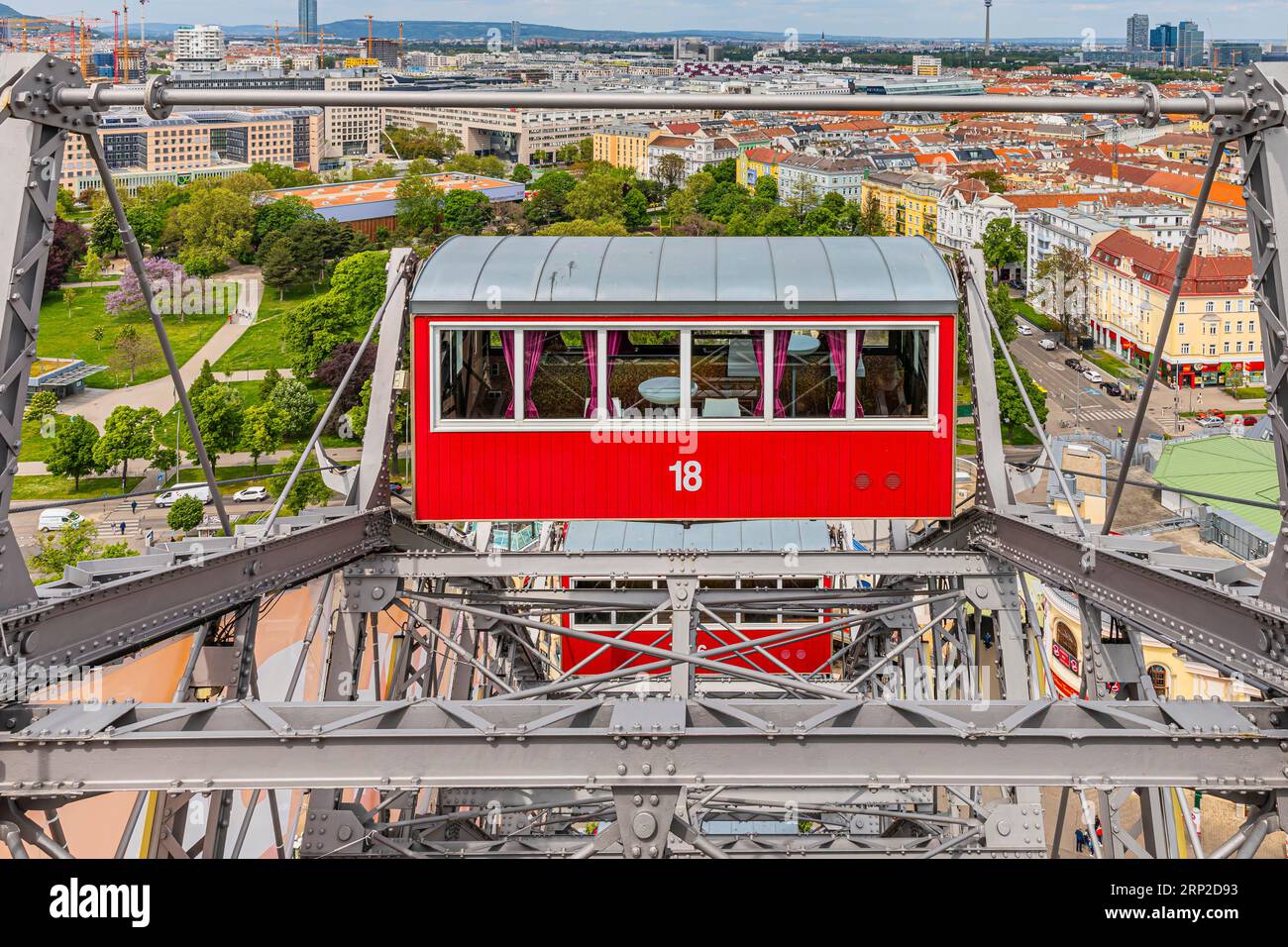 Red wagon of the Vienna Giant Ferris Wheel, Prater, Vienna, Austria ...