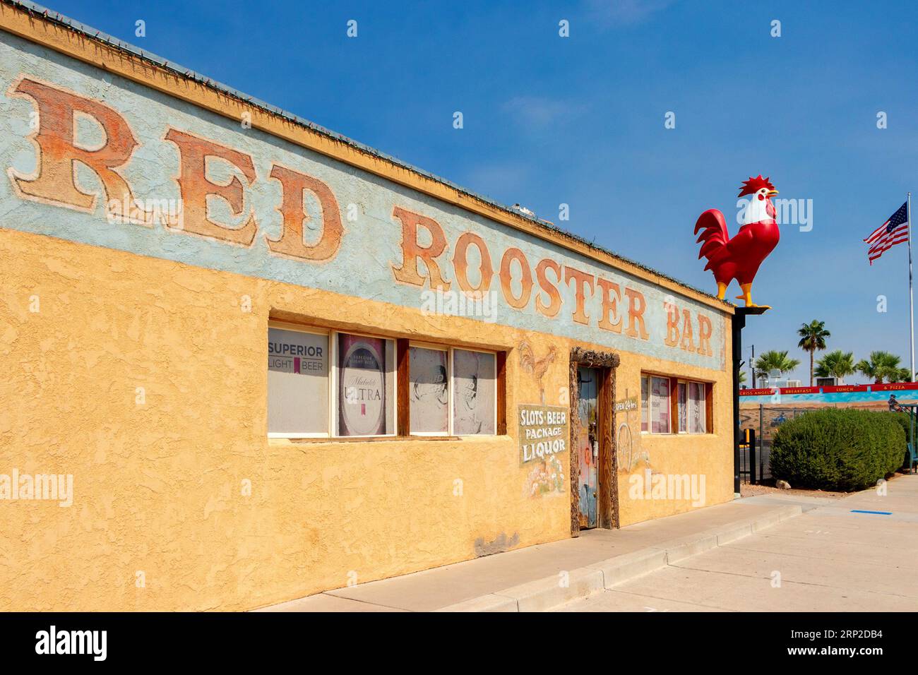 model of cockerel above red rooster cafe bar in cedar city nevada usa ...