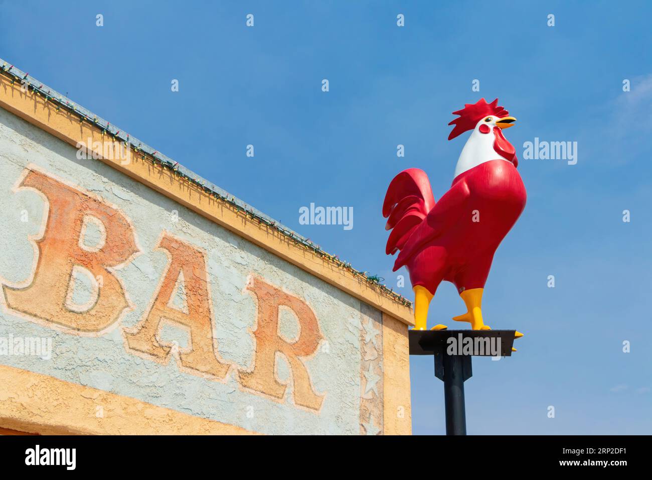 model of cockerel above red rooster cafe bar in cedar city nevada usa ...