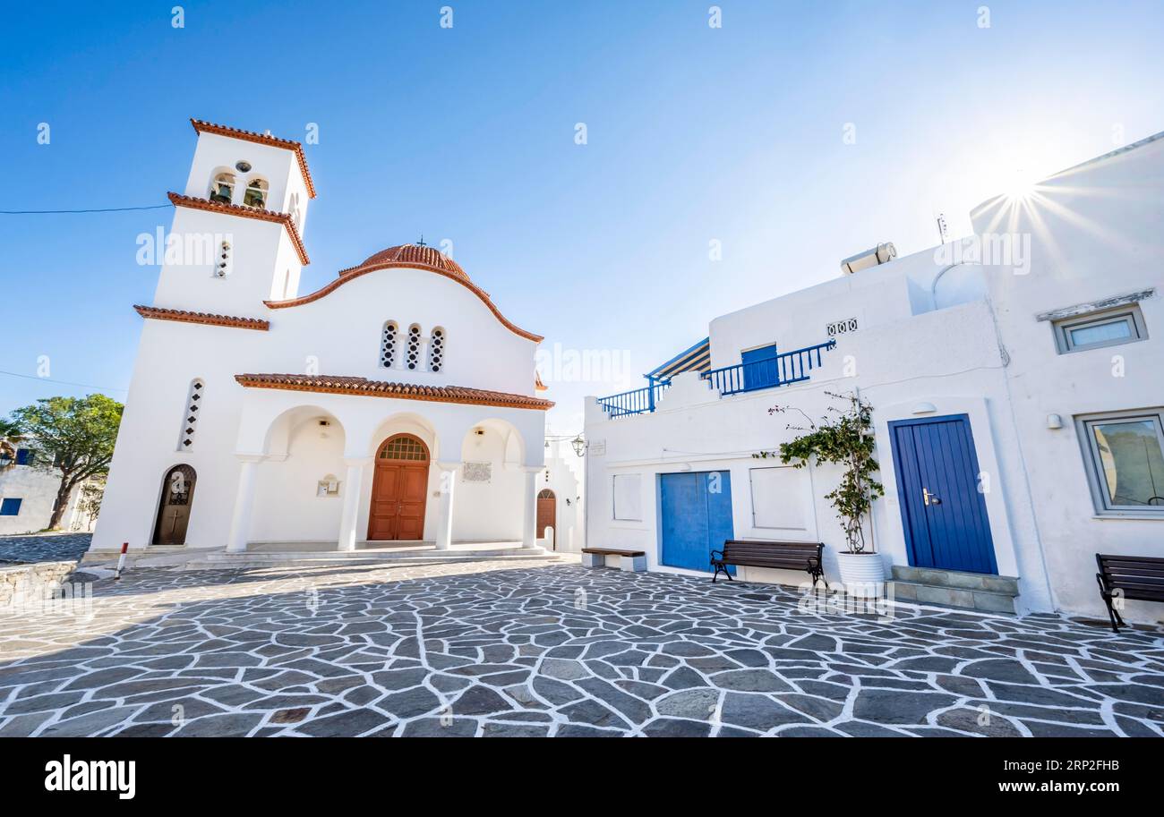 Greek Orthodox church Metamorfosi Sotiros, with sun star, white ...