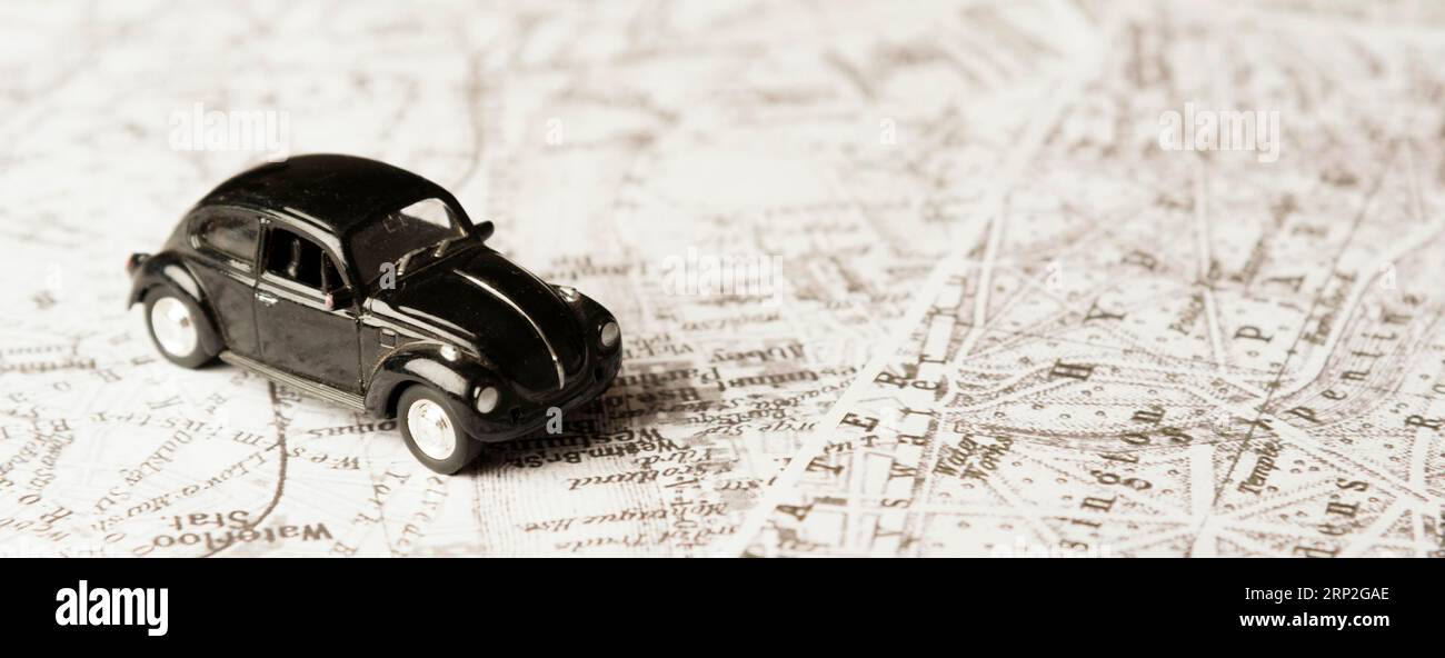 High angle black toy car maps Stock Photo - Alamy