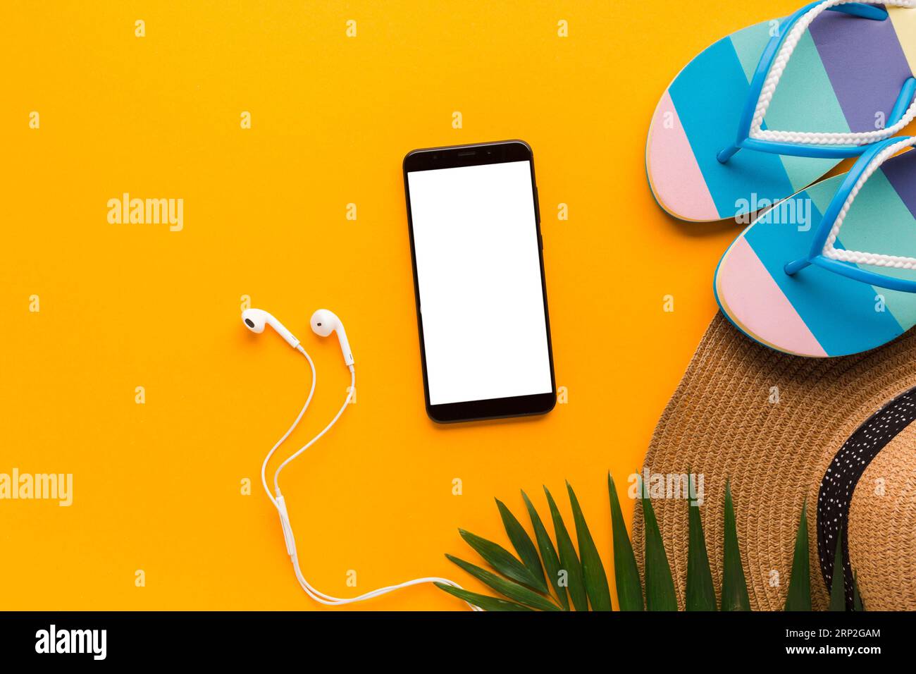 Flat lay smartphone with summer vacation concept Stock Photo - Alamy