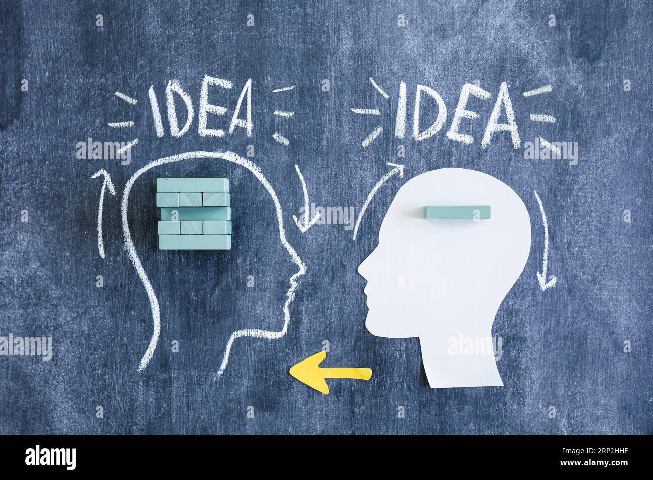 Two brains exchanging information transference with wooden blocks ...