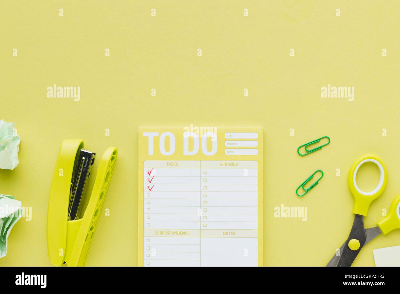 Yellow list top view Stock Photo - Alamy