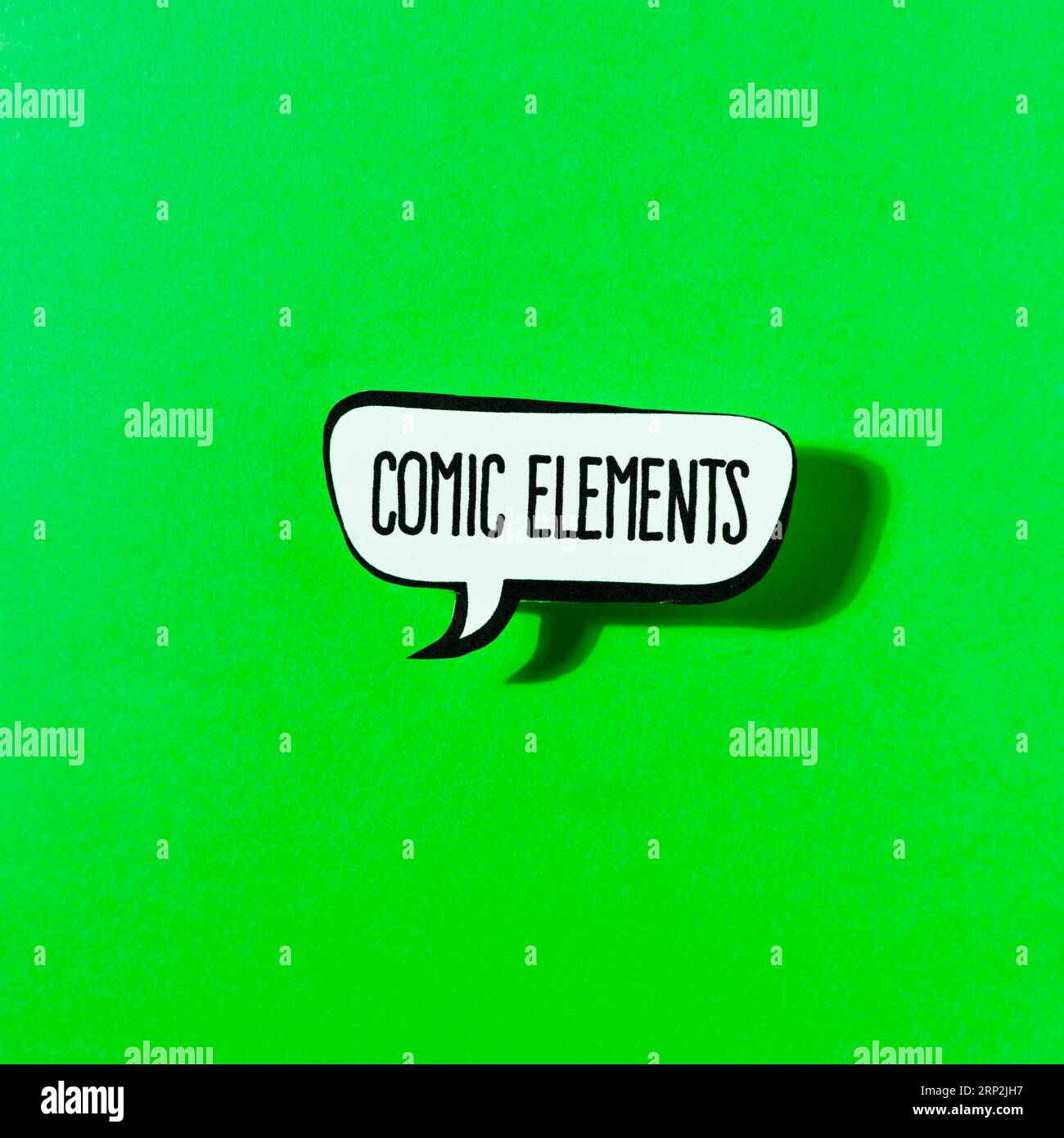 Comics elements speech bubble green background Stock Photo - Alamy