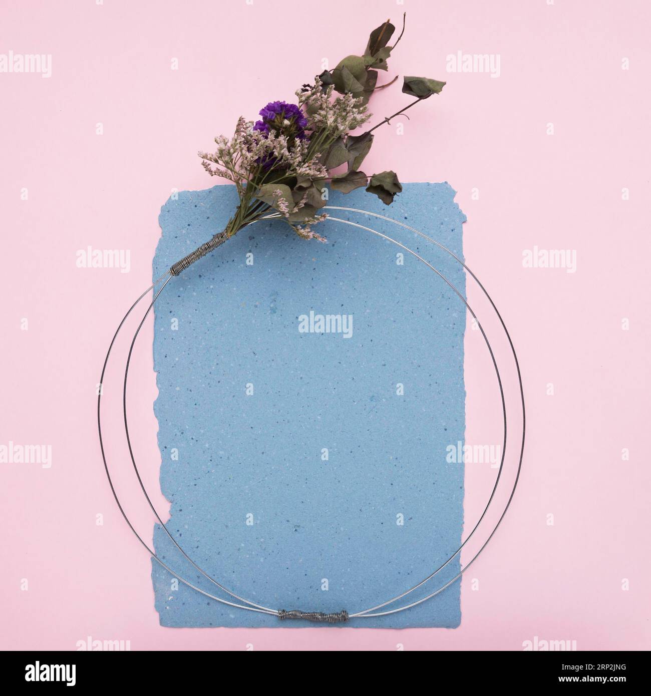 Empty decorative frame made with metallic cable flower bouquet paper ...